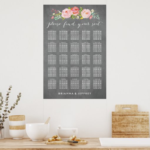 Rose Garden Floral Wedding Seating Chart | Zazzle