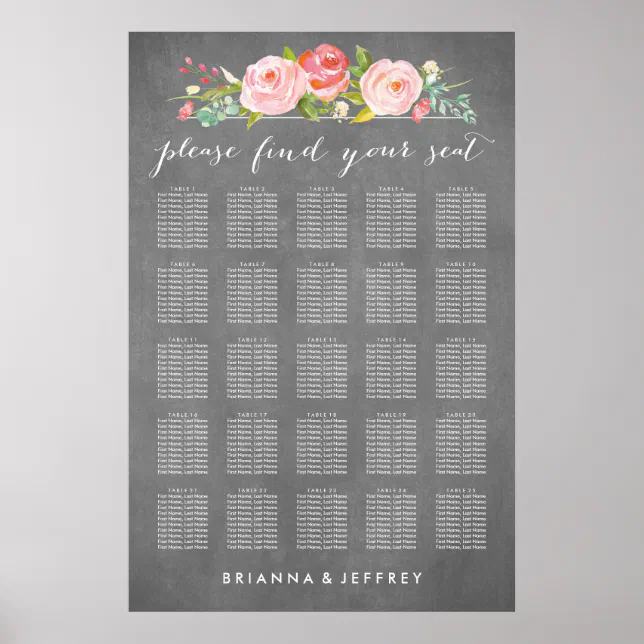 Rose Garden Floral Wedding Seating Chart | Zazzle