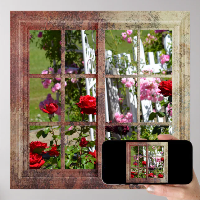Rose Garden Window Scene Poster | Zazzle