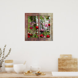 Rose Garden Window Scene Poster | Zazzle