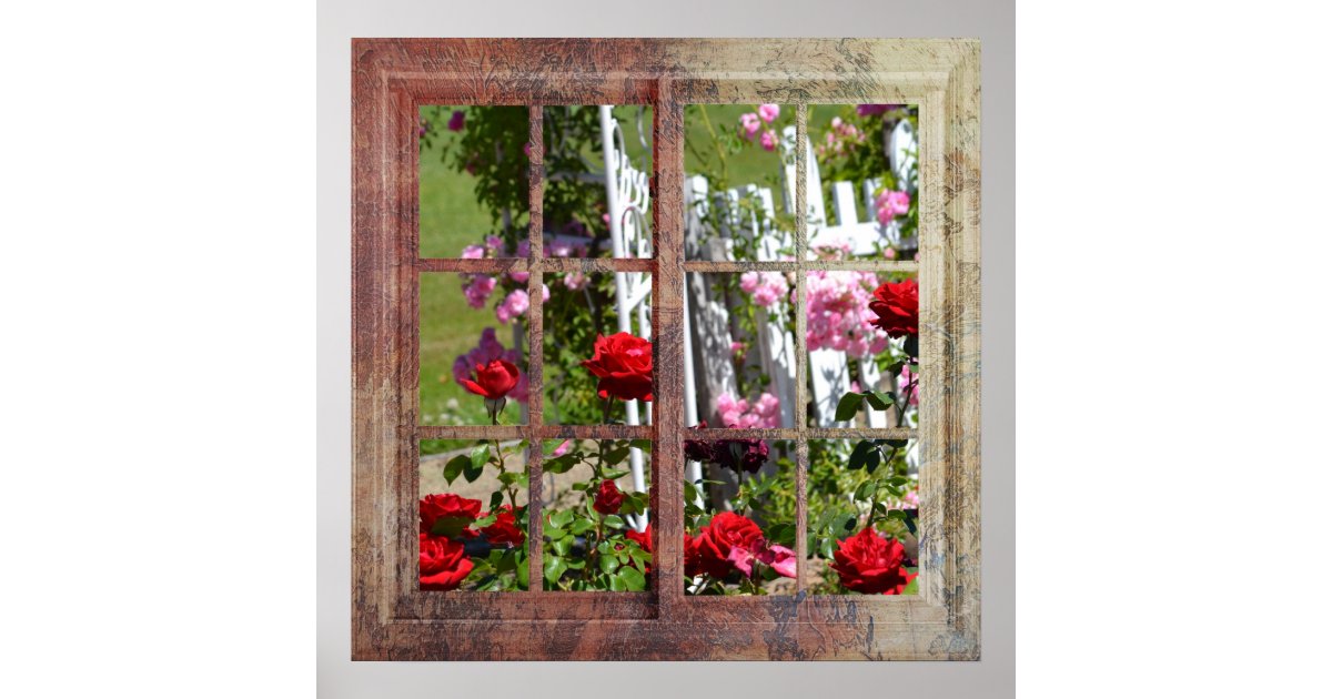 Rose Garden Window Scene Poster | Zazzle