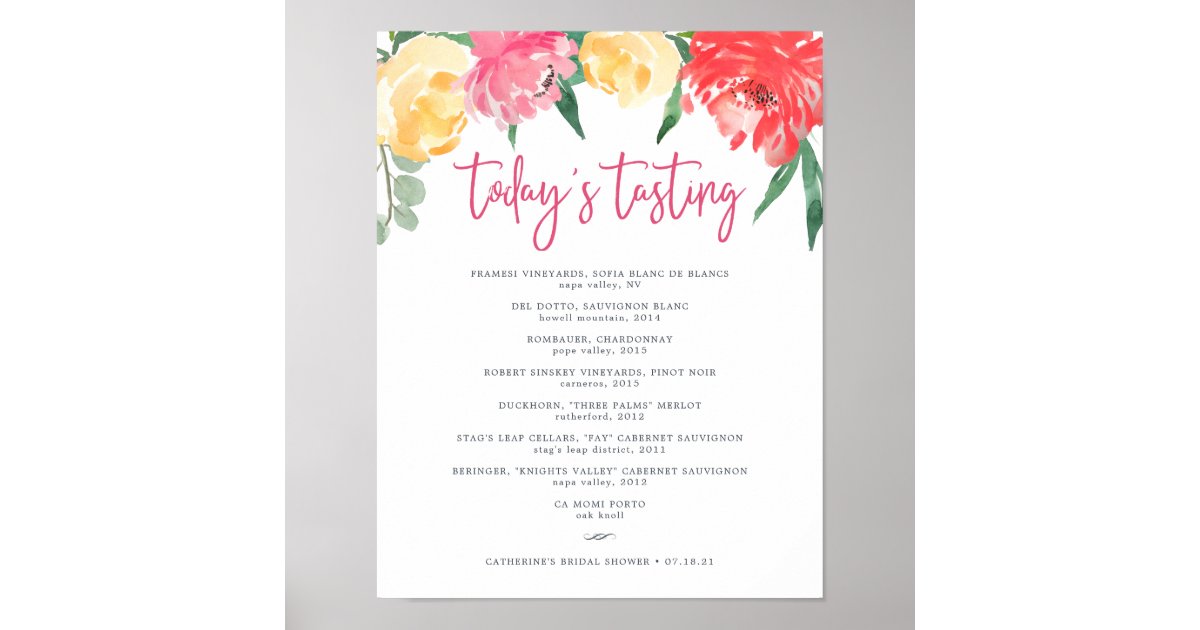 Rosé Garden Wine Tasting Menu Sign | Zazzle