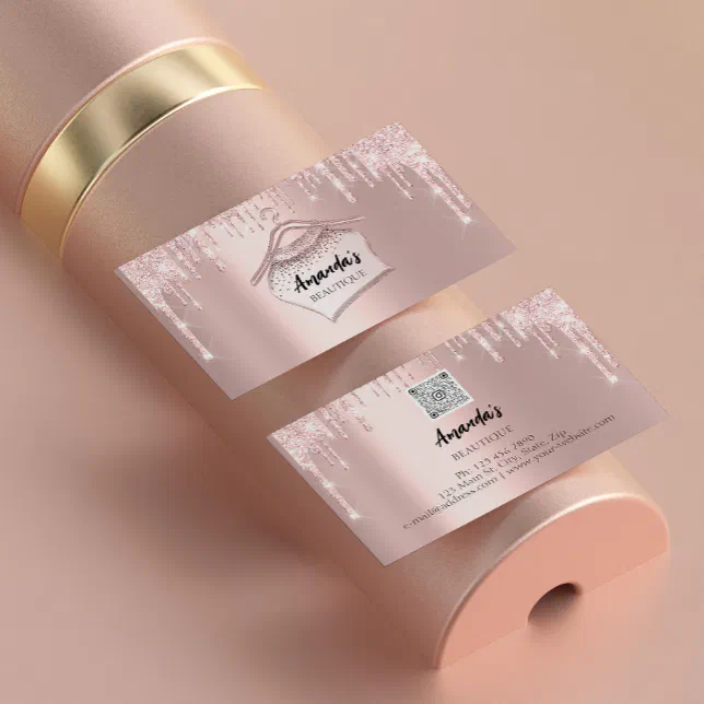 Rose Glitter Cloth Closet Hanger Boutique QR Code Business Card | Zazzle