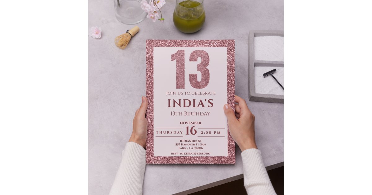 rose gold 13th birthday invitation | Zazzle