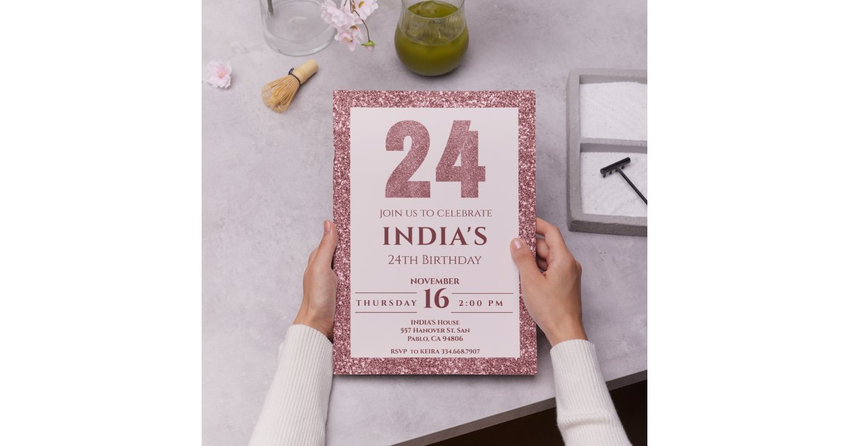 rose gold 24th birthday invitation | Zazzle