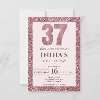 rose gold 37th birthday invitation | Zazzle