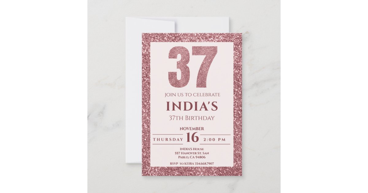 rose gold 37th birthday invitation | Zazzle