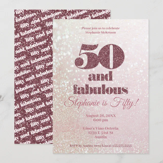 Rose Gold 50 and Fabulous Elegant Fifty Birthday Invitation | Zazzle