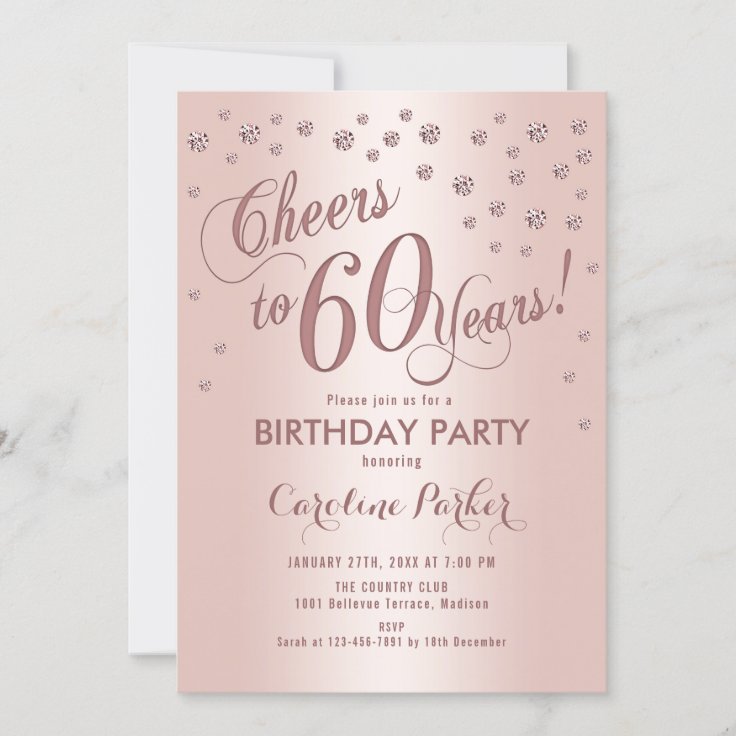Rose Gold 60th Birthday Party Invitation | Zazzle