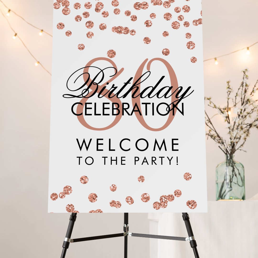 Rose Gold 80th Birthday Party Glitter Confetti Foam Board | Zazzle