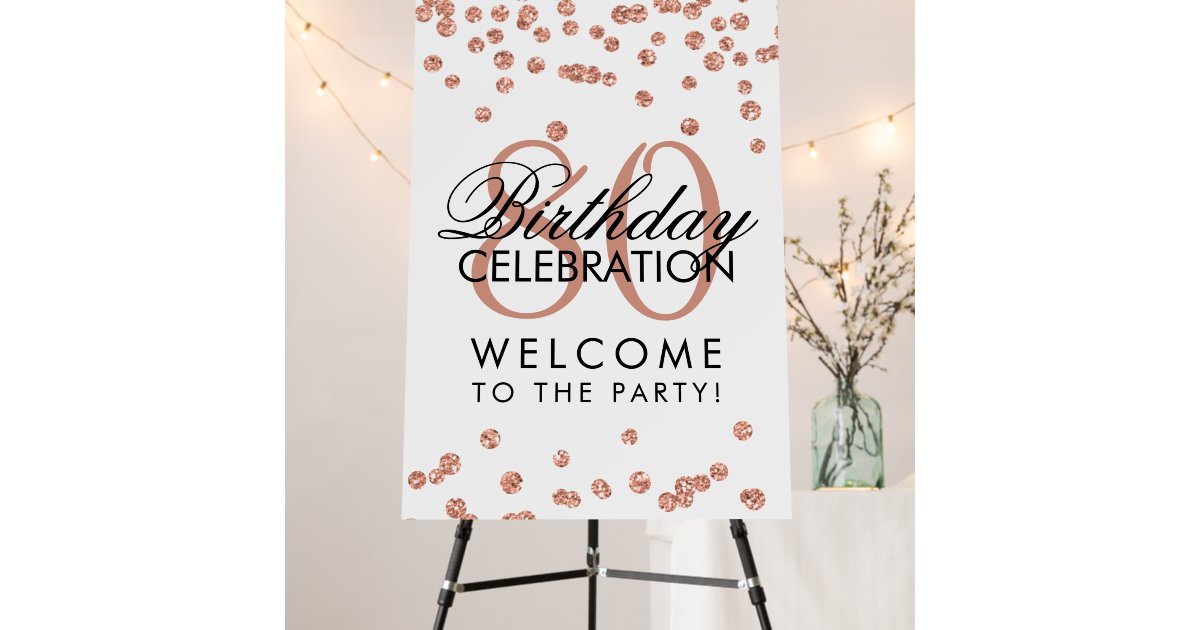 Rose Gold 80th Birthday Party Glitter Confetti Foam Board | Zazzle