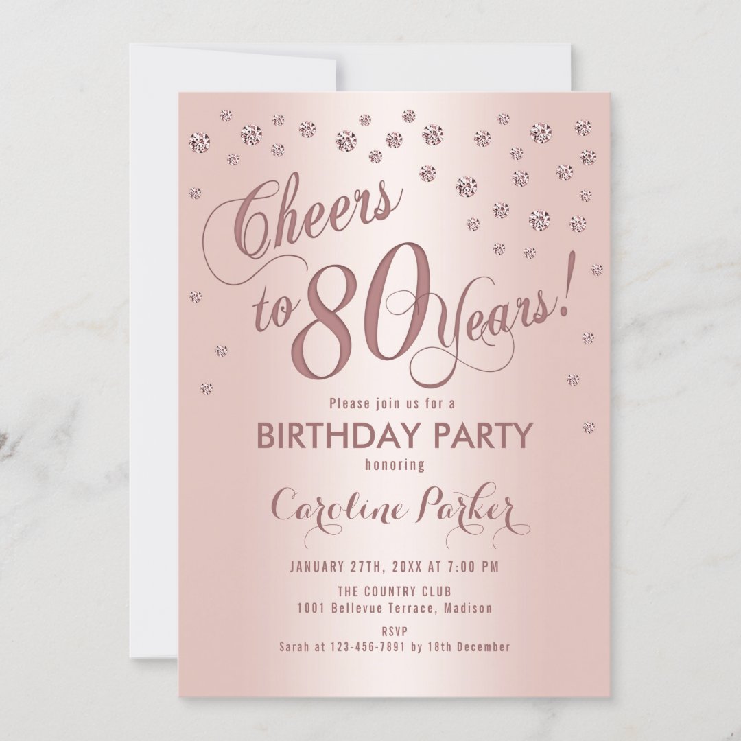 Rose Gold 80th Birthday Party Invitation | Zazzle