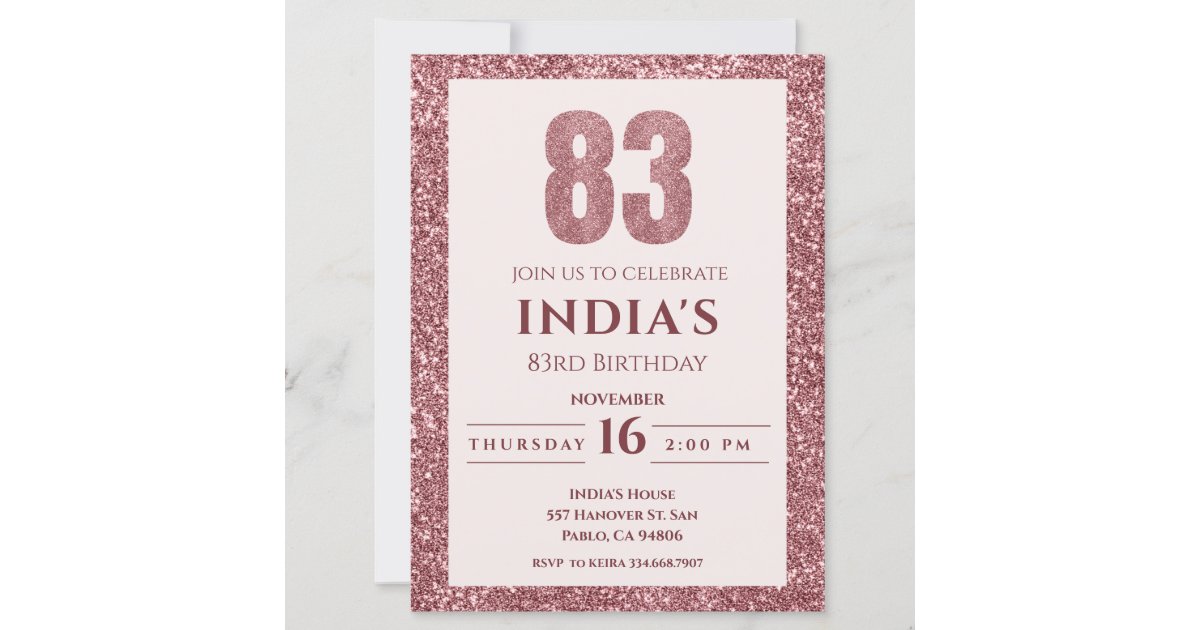 rose gold 83rd birthday invitation | Zazzle