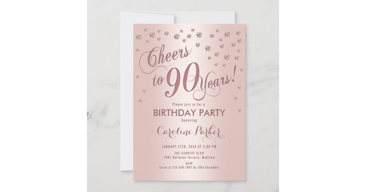 Rose Gold 90th Birthday Party Invitation | Zazzle