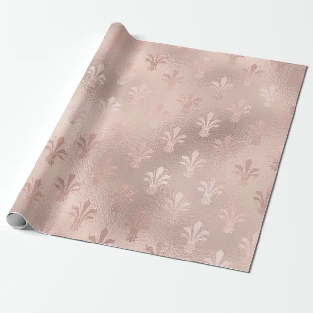 Rose Gold and Blush Pink Fleur de Lis pattern Wrapping Paper | Zazzle