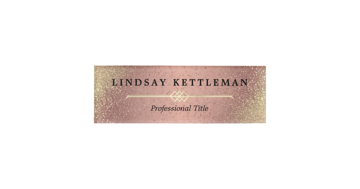 Rose Gold and Gold Glitter Name Tag | Zazzle