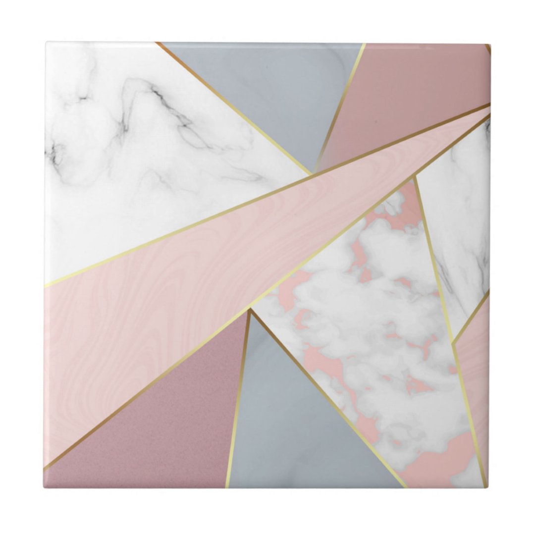 Rose Gold and Grey Marble looking Ceramic Tile | Zazzle