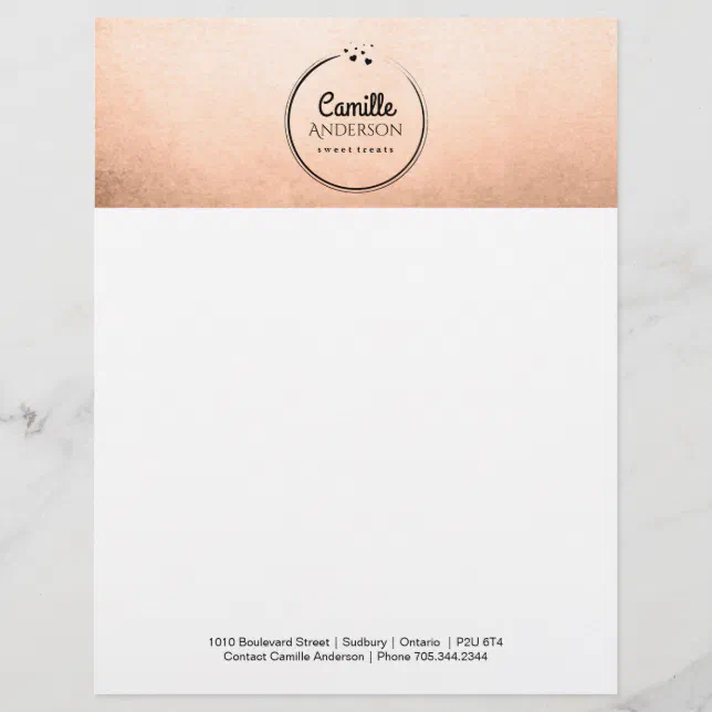 Rose Gold and Hearts Customizable Letterhead | Zazzle