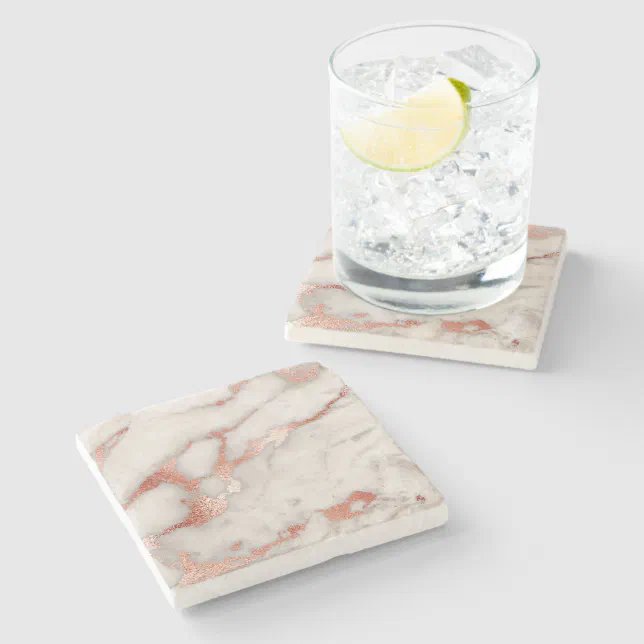 rose gold and white marble stone coaster | Zazzle