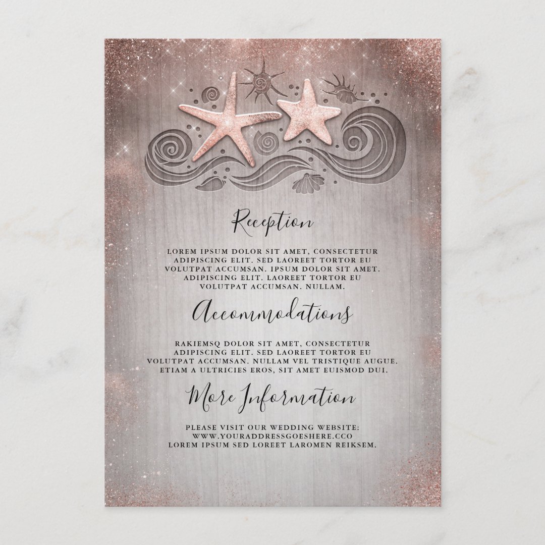 Rose Gold Beach Wedding Details Information Enclosure Card | Zazzle