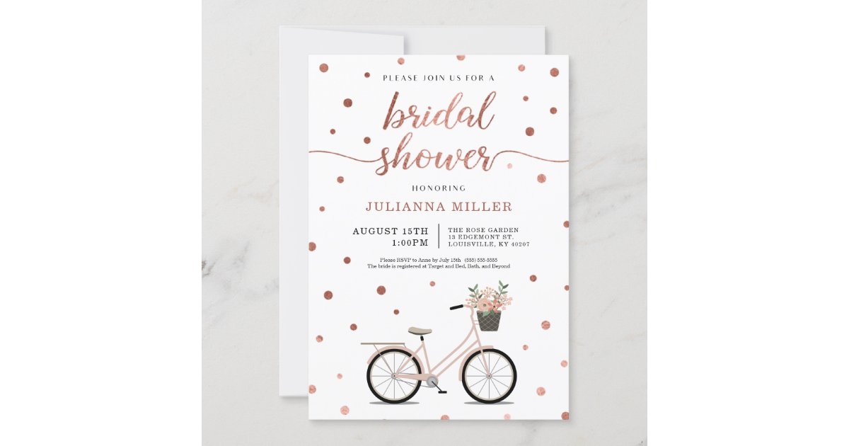 Rose Gold Bicycle Bridal Shower Invitation | Zazzle