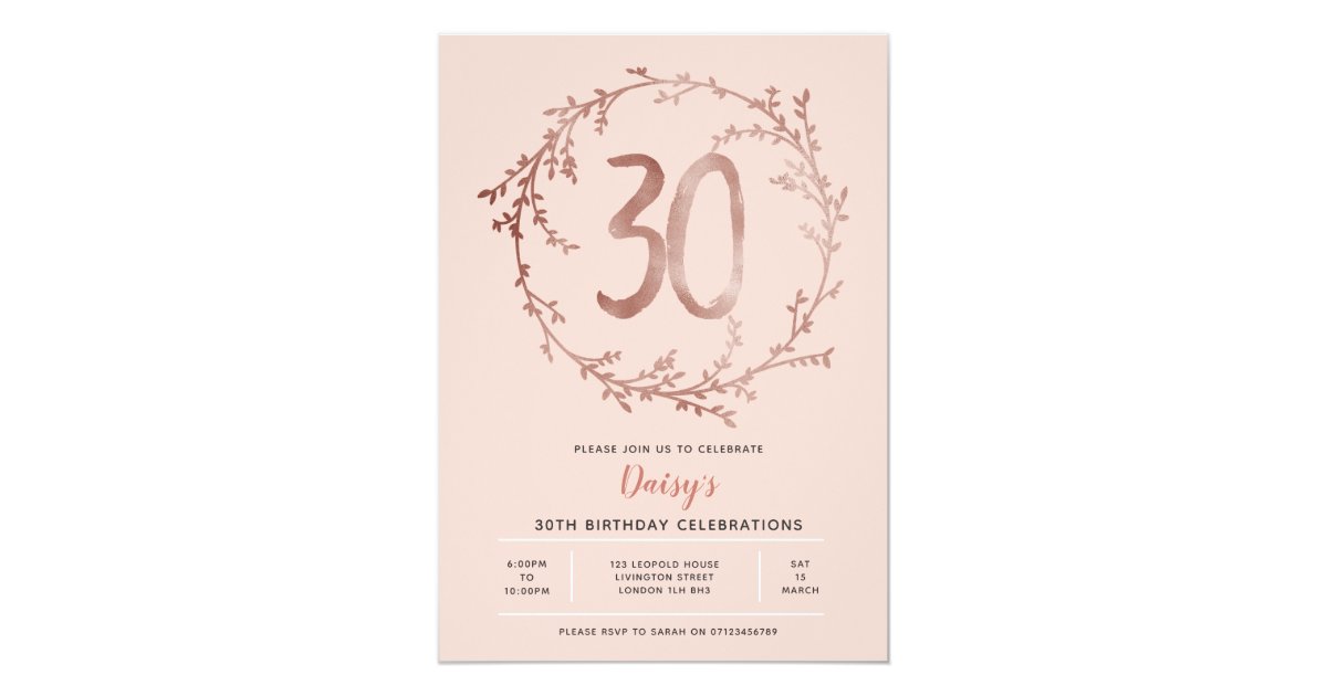 Rose Gold Birthday Girls 30th birthday invitation | Zazzle.com