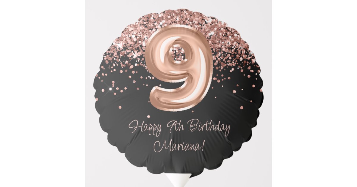 Rose Gold Black 9th Birthday Party Balloon | Zazzle