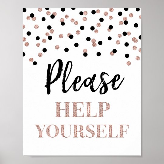 Rose Gold Black Confetti Please Help Yourself Sign | Zazzle.com