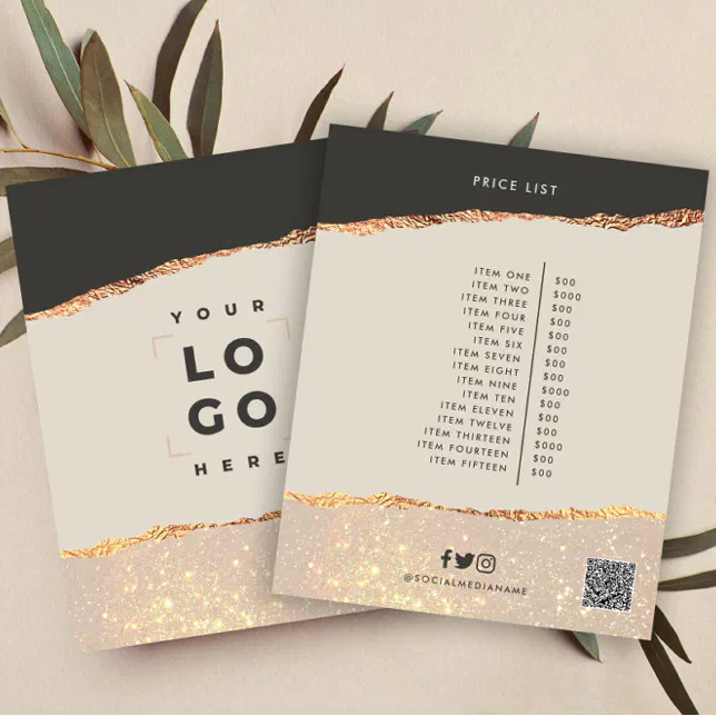 Rose gold black elegant modern girly price QR code Flyer | Zazzle