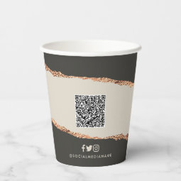 Rose gold black elegant modern girly price QR code Paper Cups | Zazzle