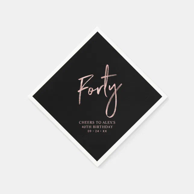Rose Gold & Black Forty Adult 40th Birthday Party Napkins | Zazzle