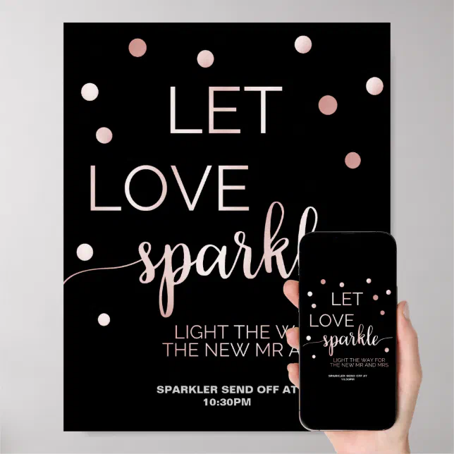 Rose Gold & Black Glam Confetti Sparkler Send Off Poster | Zazzle