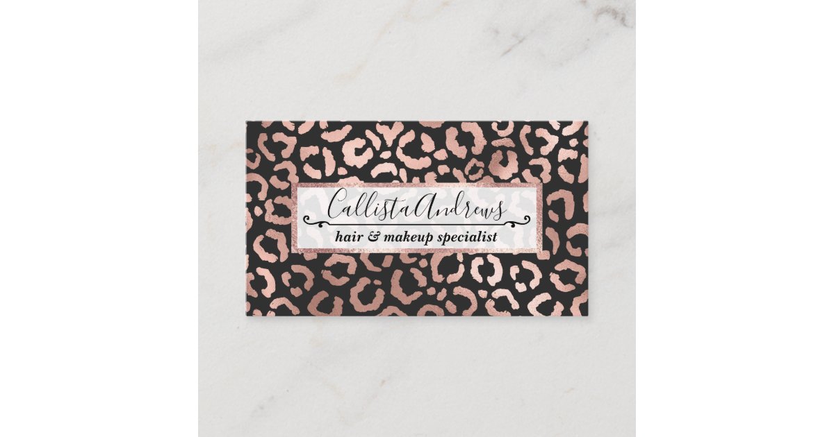 Rose Gold Black Leopard Cheetah Animal Print Business Card | Zazzle