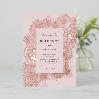 Rose Gold Blooms Foil Invitation | Zazzle