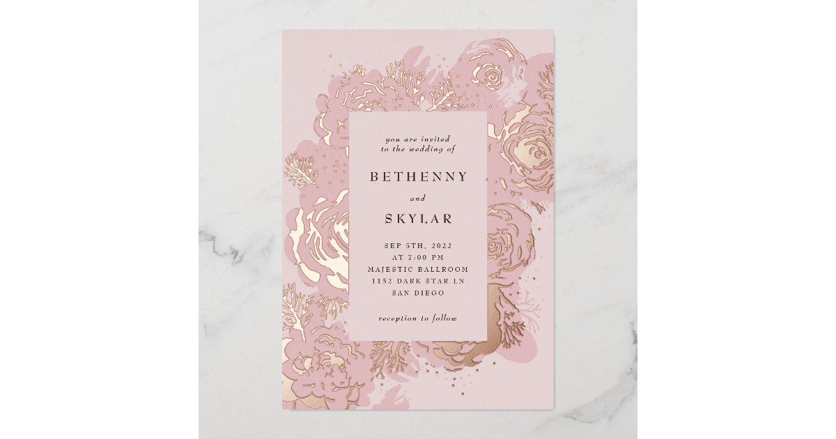 Rose Gold Blooms Foil Invitation | Zazzle