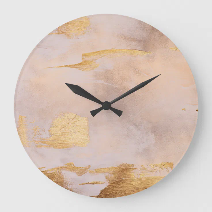 Rose Gold Blush and Gold Texture Large Clock | Zazzle