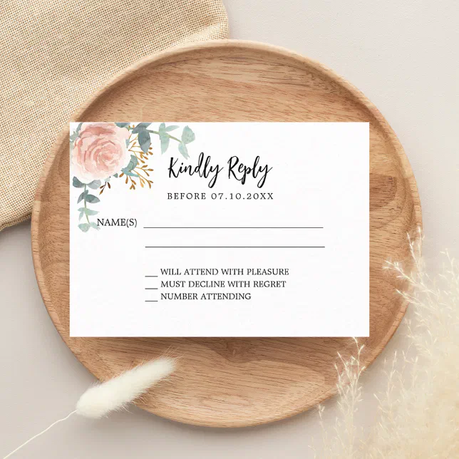Rose gold blush floral wedding response RSVP Note Card | Zazzle
