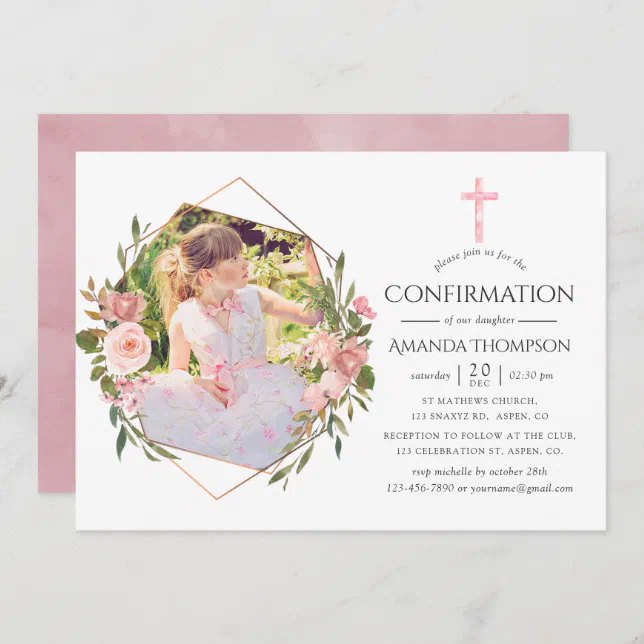 Rose Gold & Blush Geometric Confirmation Invitation | Zazzle