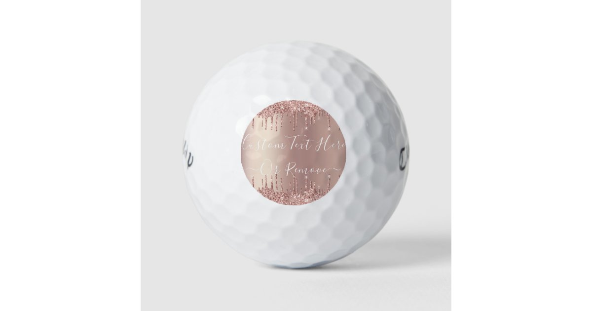 Rose Gold Blush Glitter Sparkle Drips Custom Text Golf Balls | Zazzle
