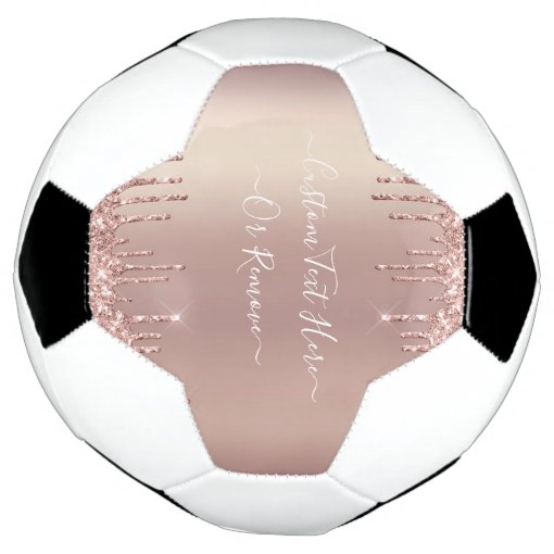 Rose Gold Blush Glitter Sparkle Drips Custom Text Soccer Ball | Zazzle