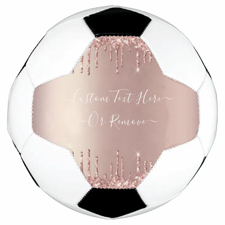 Rose Gold Blush Glitter Sparkle Drips Custom Text Soccer Ball | Zazzle