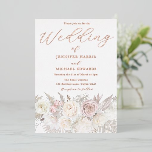 Rose Gold, Blush & Ivory Floral Wedding Foil Invitation | Zazzle
