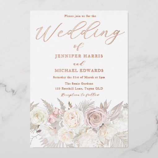 Rose Gold, Blush & Ivory Floral Wedding Foil Invitation | Zazzle