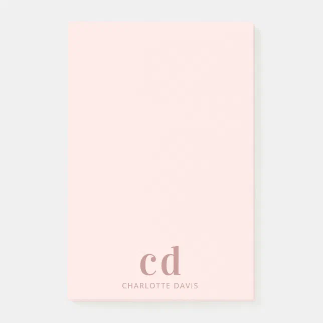 Rose gold blush monogram minimalist post-it notes | Zazzle