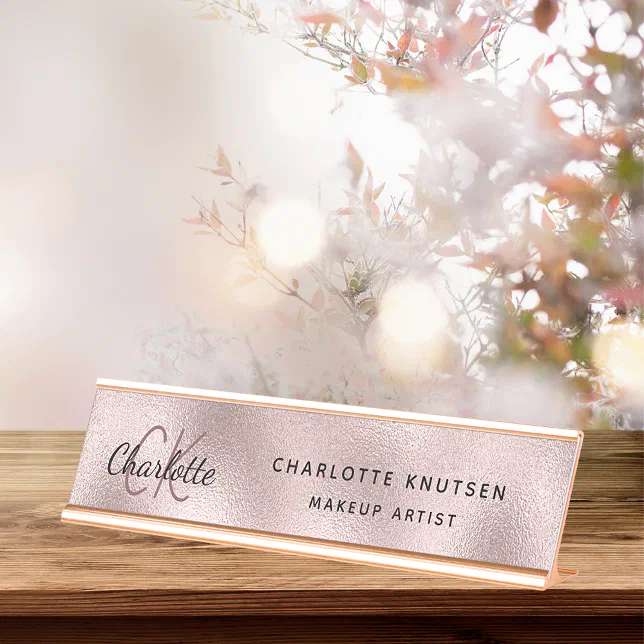 Rose gold blush monogram modern professional desk name plate | Zazzle