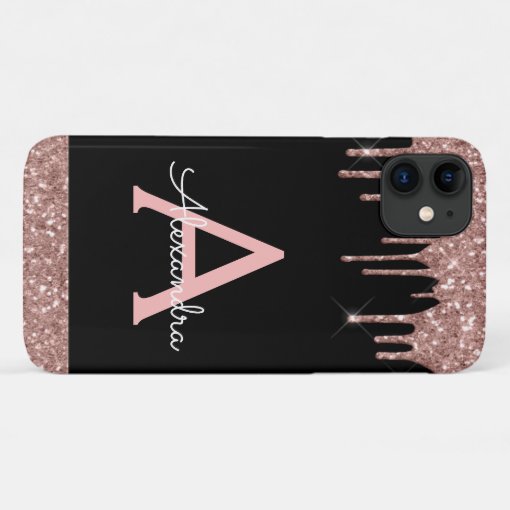 Rose Gold Blush Pink Black Glitter Monogram Case-Mate iPhone Case | Zazzle
