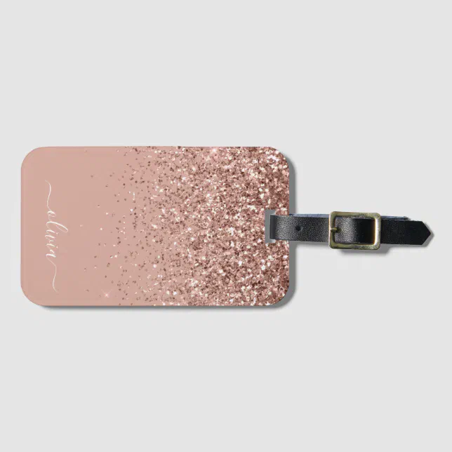Rose Gold Blush Pink Girly Glitter Monogram Luggage Tag | Zazzle