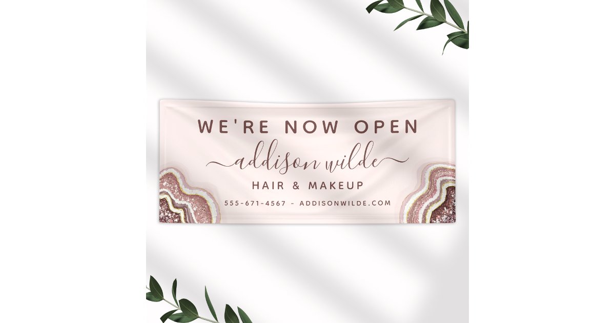 Rose Gold Blush Pink Glitter Agate Geode Business Banner | Zazzle