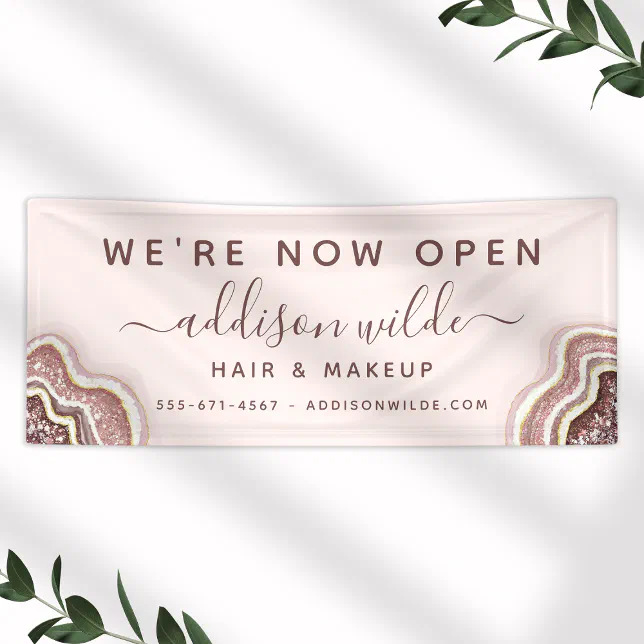 Rose Gold Blush Pink Glitter Agate Geode Business Banner | Zazzle