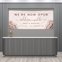 Rose Gold Blush Pink Glitter Agate Geode Business Banner | Zazzle